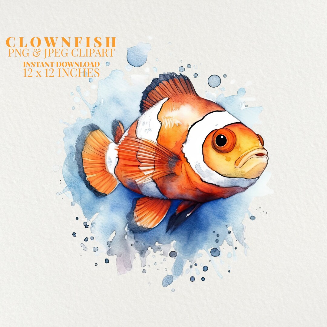 Clownfish Watercolor PNG Commercial Use Clip Art, Sea Art Clipart PNG ...
