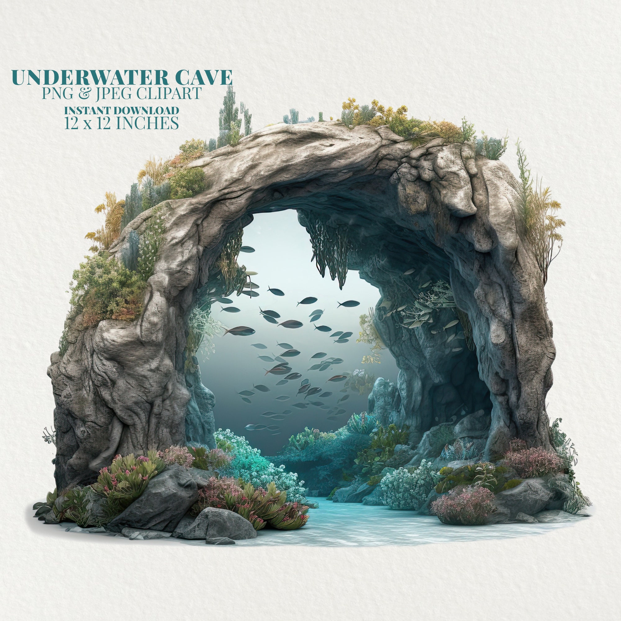 Underwater Cave Watercolor PNG Commercial Use Clip Art, Diving Clipart ...