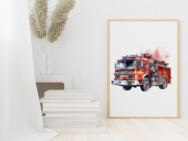 Fire Engine Watercolor PNG Commercial Use Clip Art, Red Fire Truck ...