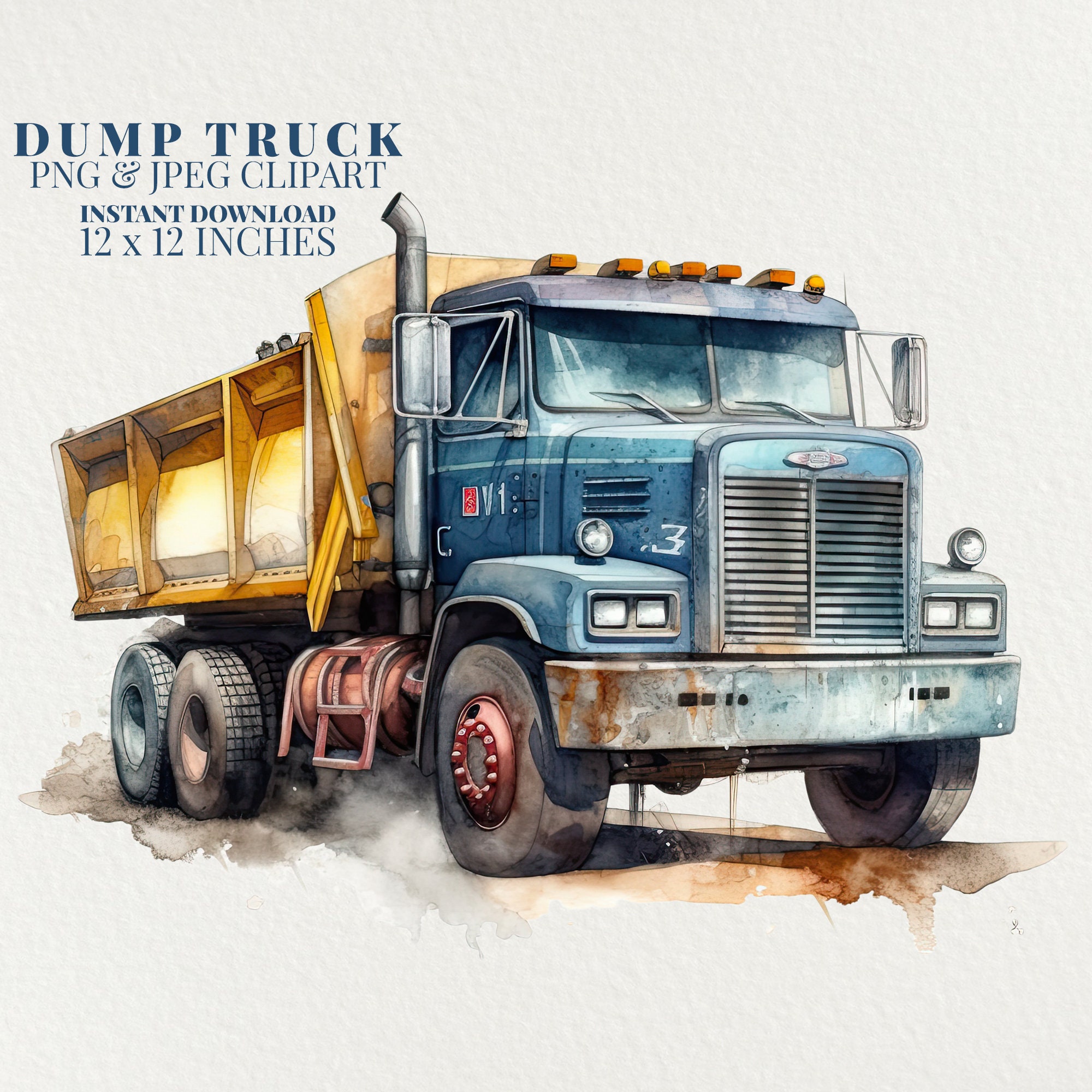 Dump Truck Watercolor PNG Commercial Use Clip Art, Construction Truck ...