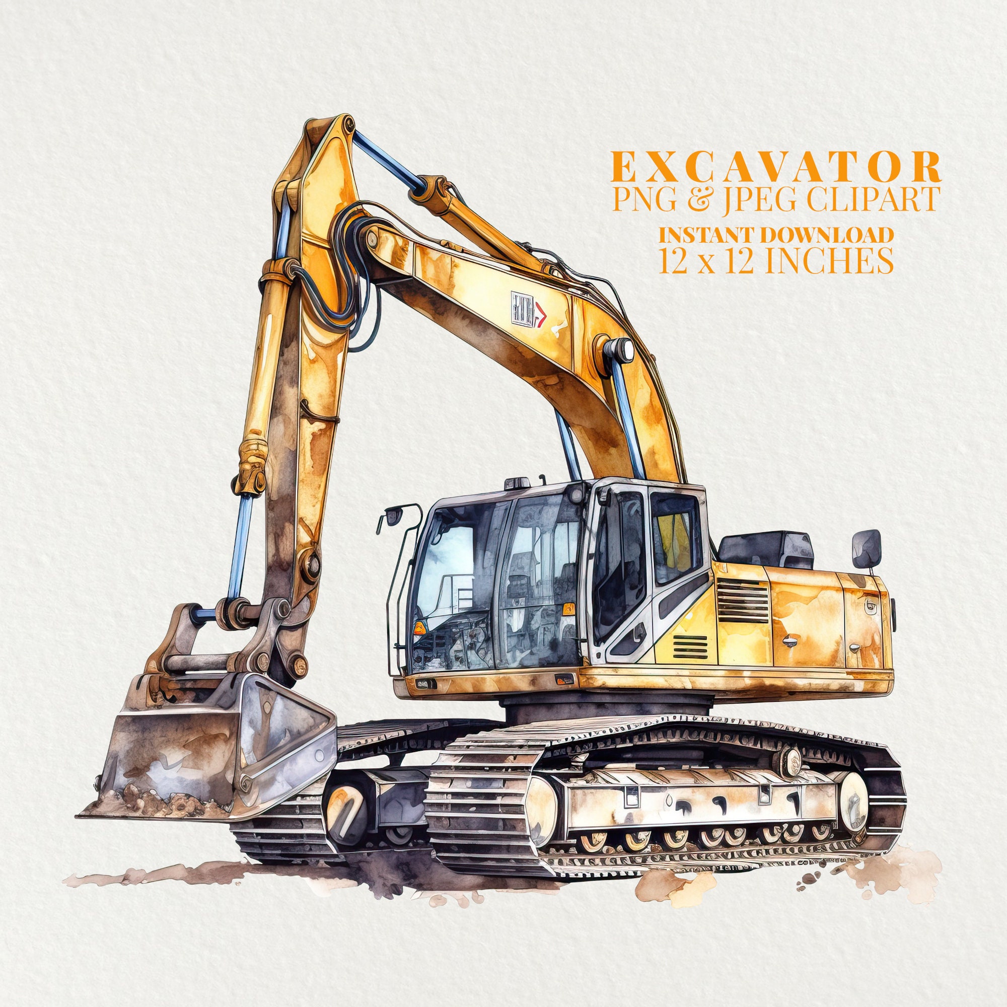 Excavator Watercolor PNG Commercial Use Clip Art Yellow - Etsy