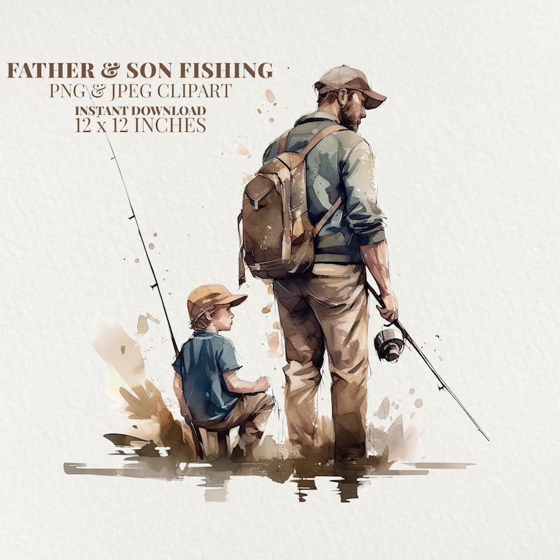 Father & Son Fishing Watercolor PNG Commercial Use Clip Art - Etsy