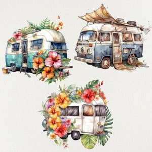 Watercolor Caravan Bundle PNG Commercial Use Clip Art, Camper Van ...