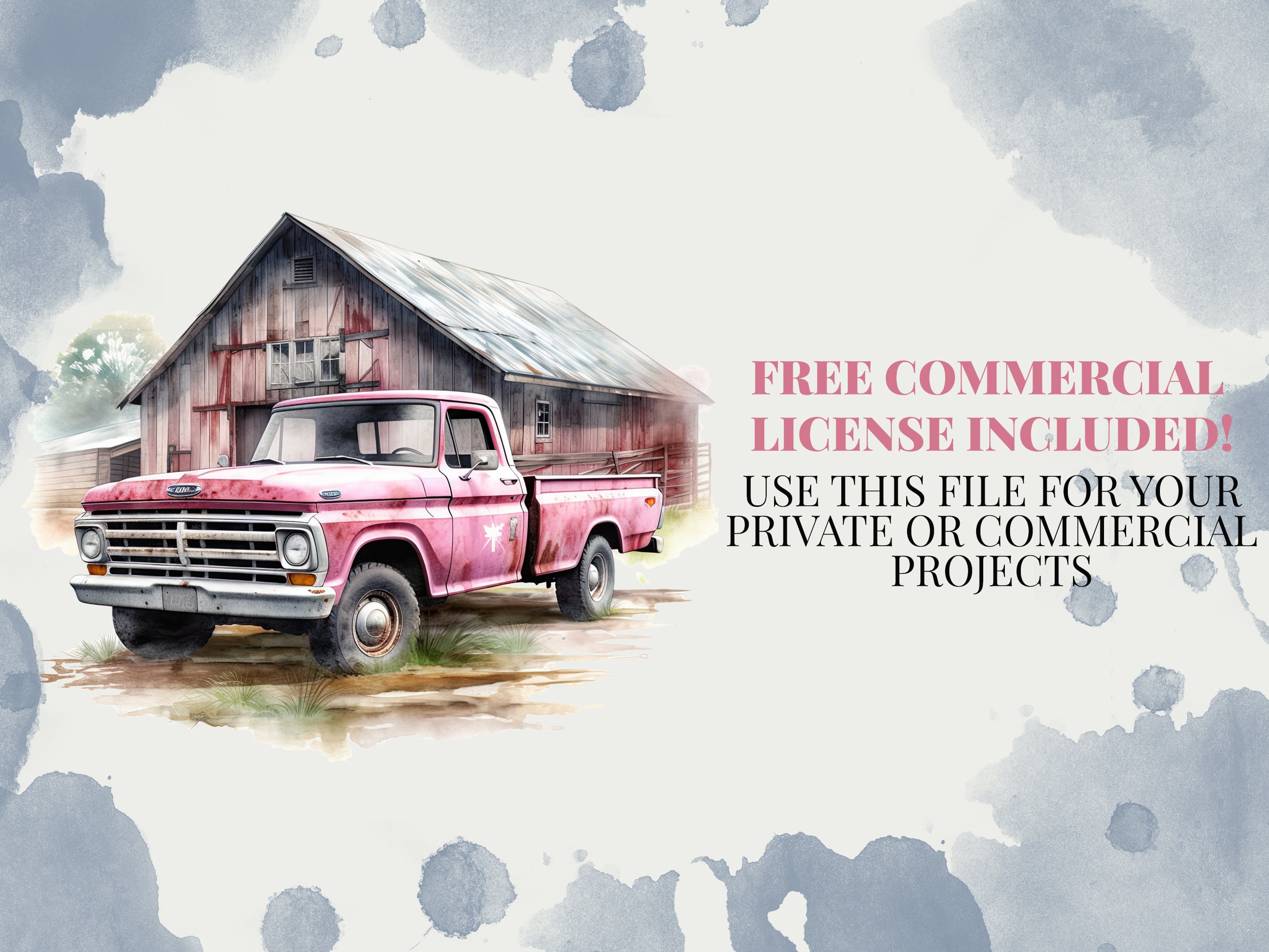 Pink Farm Truck Watercolor PNG Commercial Use Clip Art, Pickup Truck ...