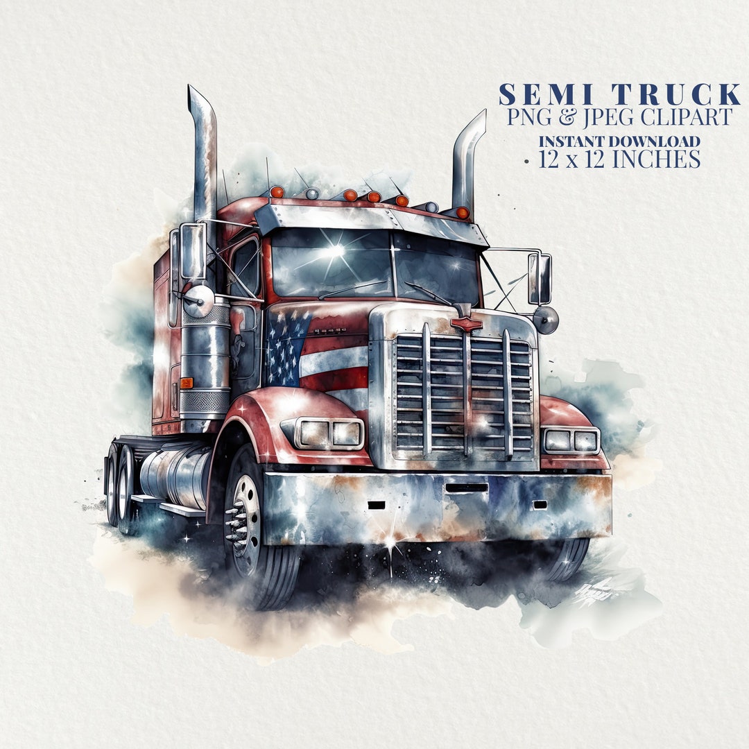 Semi Truck Watercolor PNG Commercial Use Clip Art, American Truck PNG ...