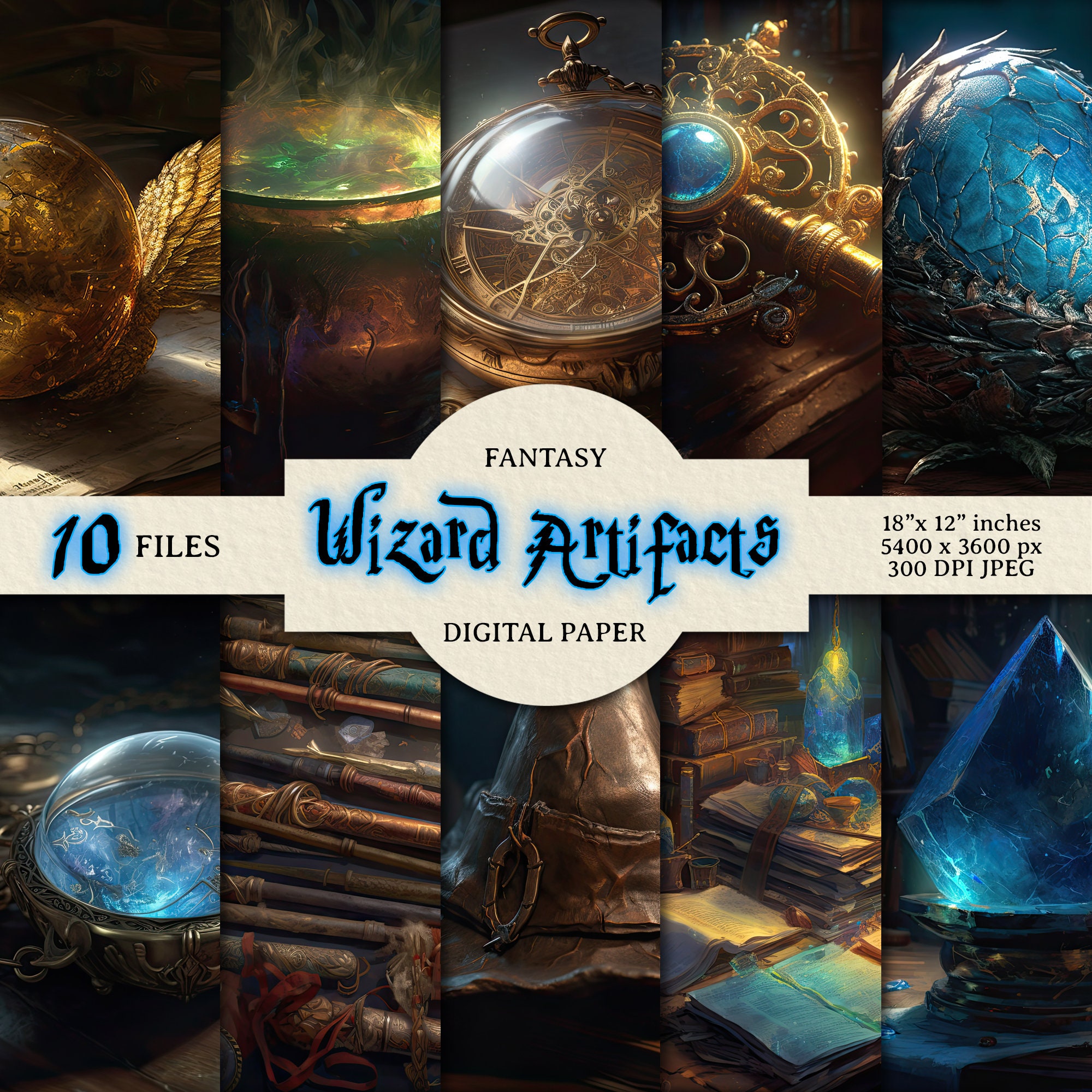 Wizard Magic Artifacts Digital Paper Commercial Use Wizard - Etsy