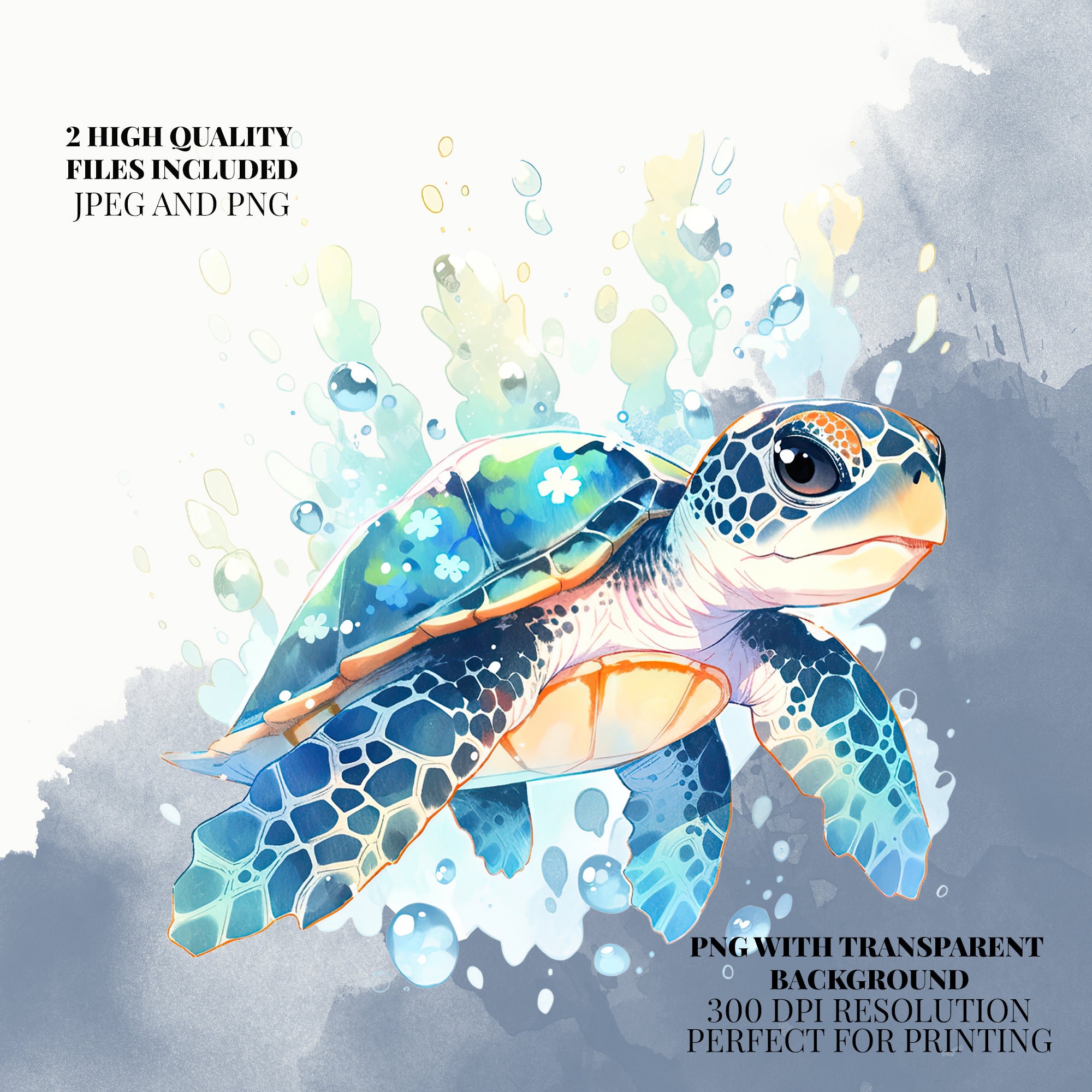 Cute Baby Sea Turtle Watercolor PNG Commercial Use Clip Art - Etsy