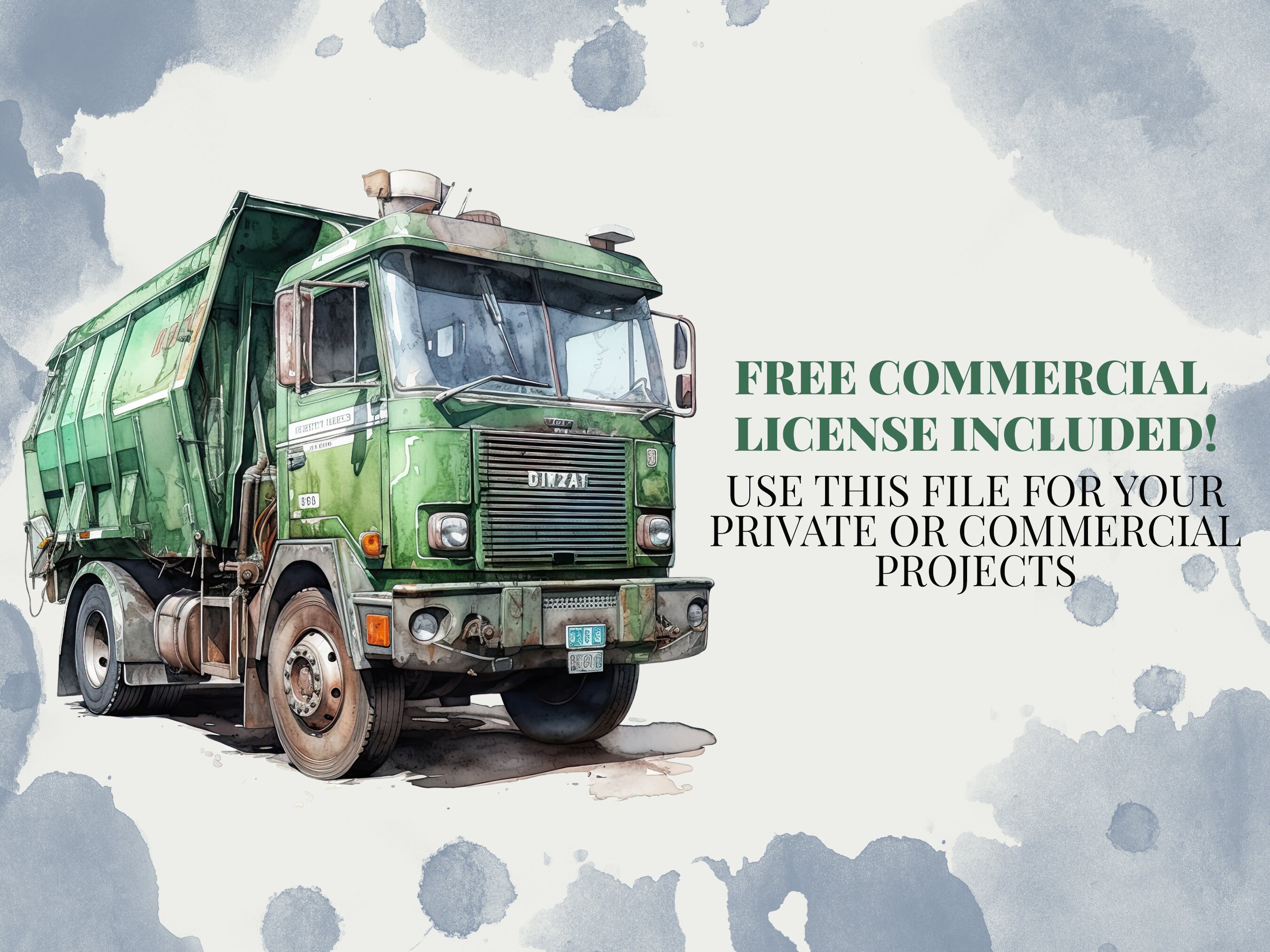 Garbage Truck Watercolor PNG Commercial Use Clip Art - Etsy