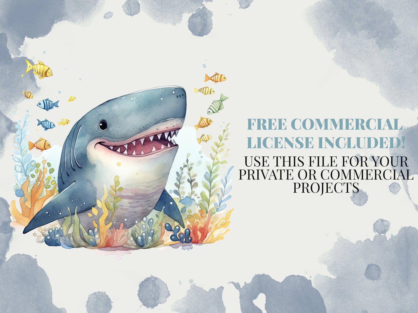 Baby Shark Watercolor PNG Commercial Use Clip Art, Baby Shark Birthday ...