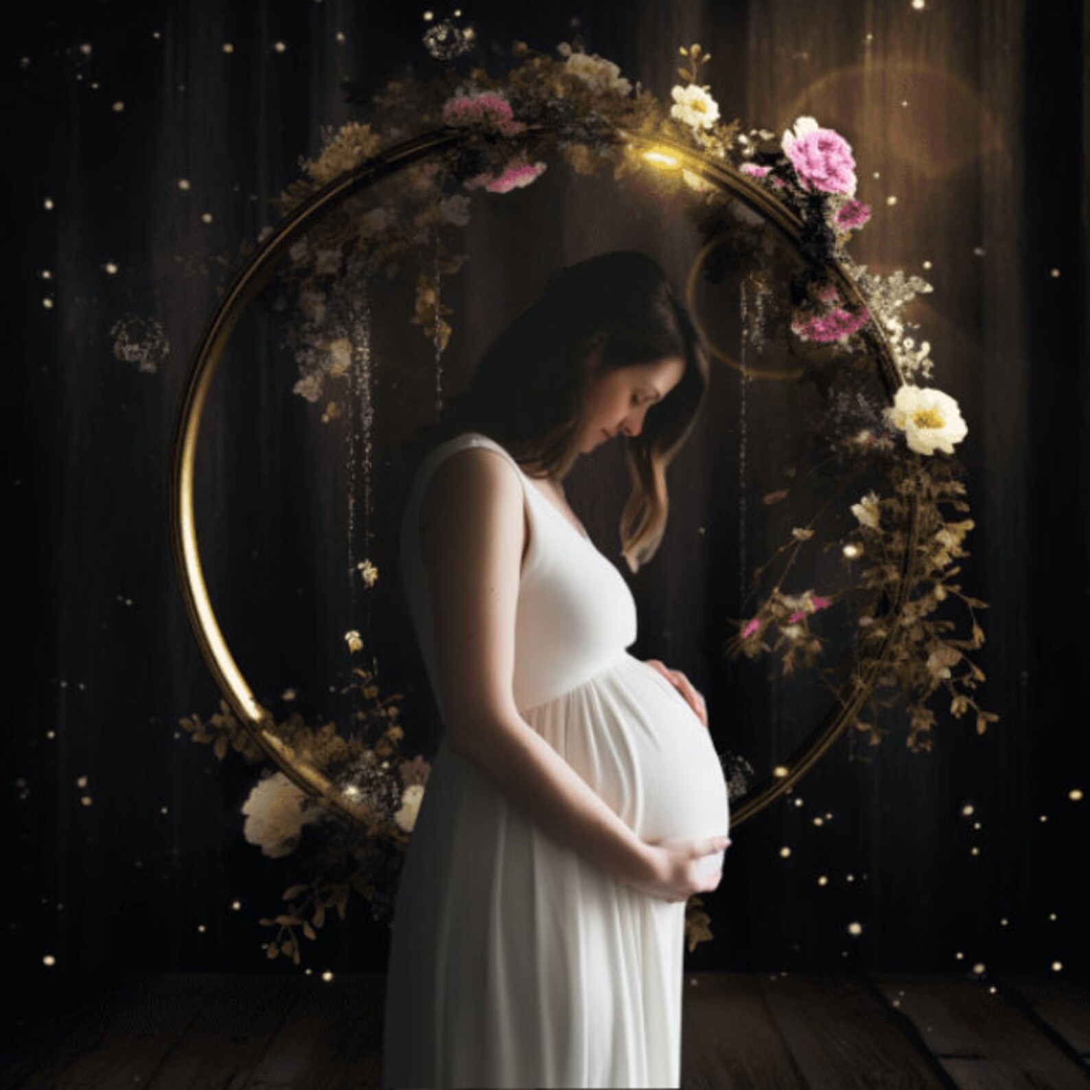 Hanging Flower Ring Digital Backgrounds , Pregnancy Floral Halo ...