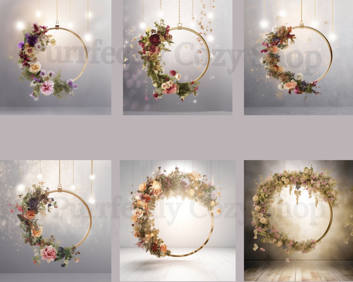 Hanging Flower Ring Digital Backgrounds , Pregnancy Floral Halo ...