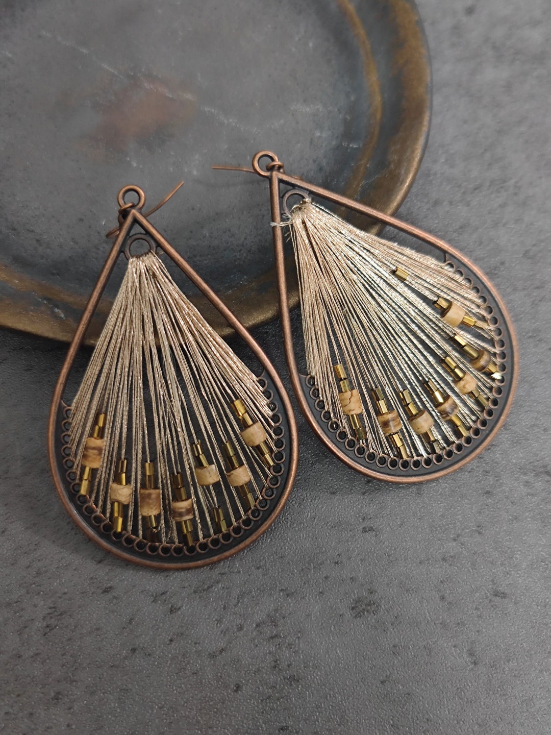 Antique Thread Earrings, Unique Thread Dangle Drop Earrings, Large ...