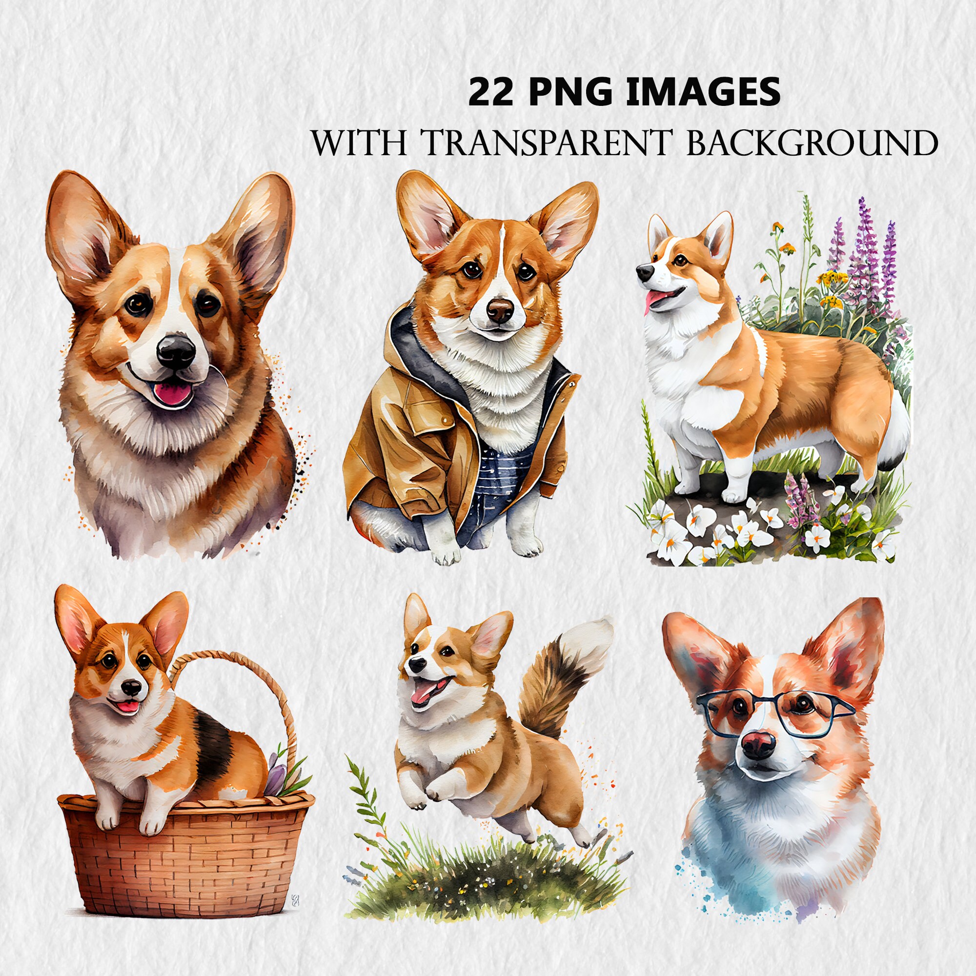 Corgi Cute Dog Clipart PNG Dog Portrait Watercolor Dog Breed - Etsy