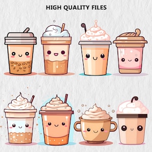 Kawaii Coffee Watercolor Clipart Digital Art Transparent PNG - Etsy