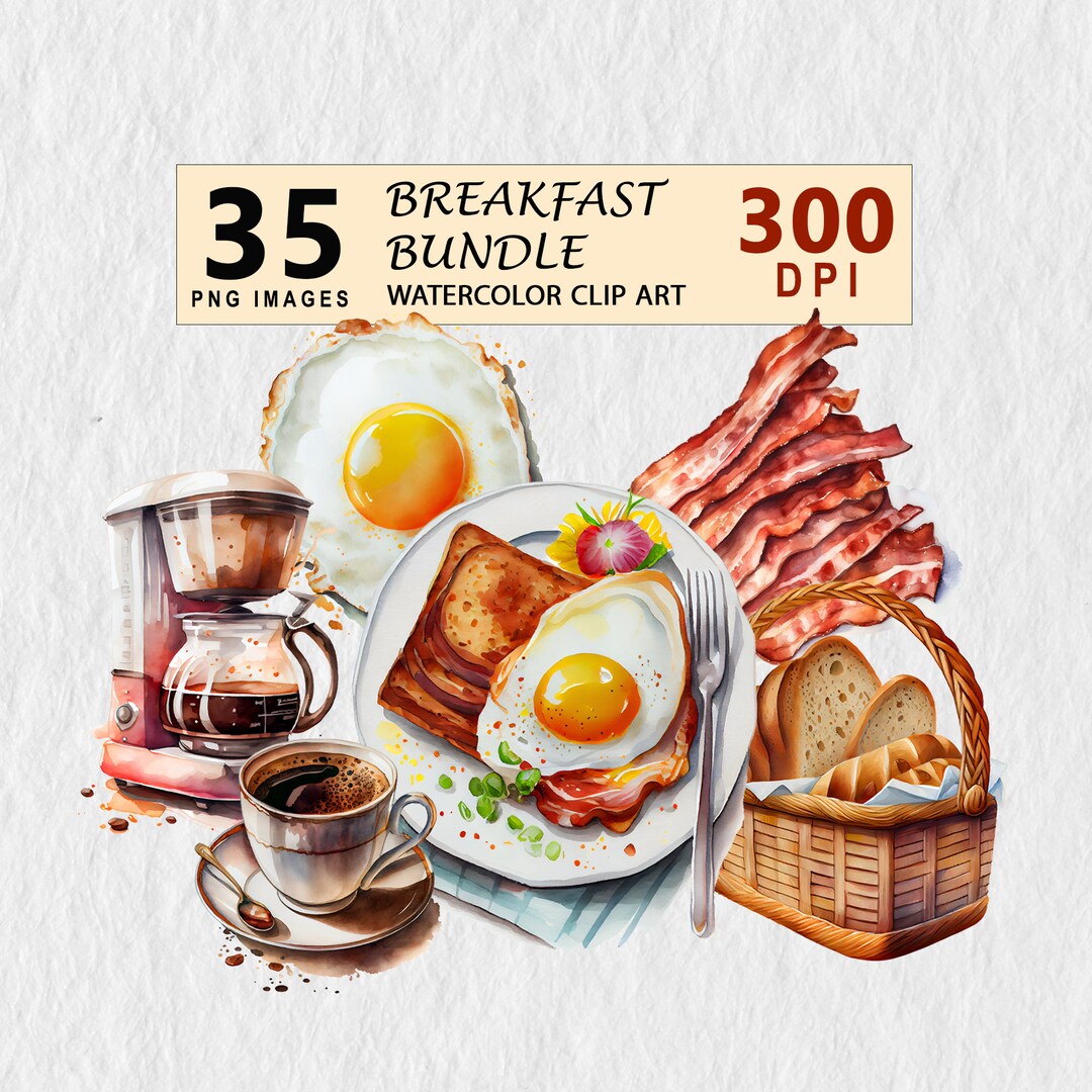 Breakfast Bundle Clipart Watercolor Downloadable Illustration ...