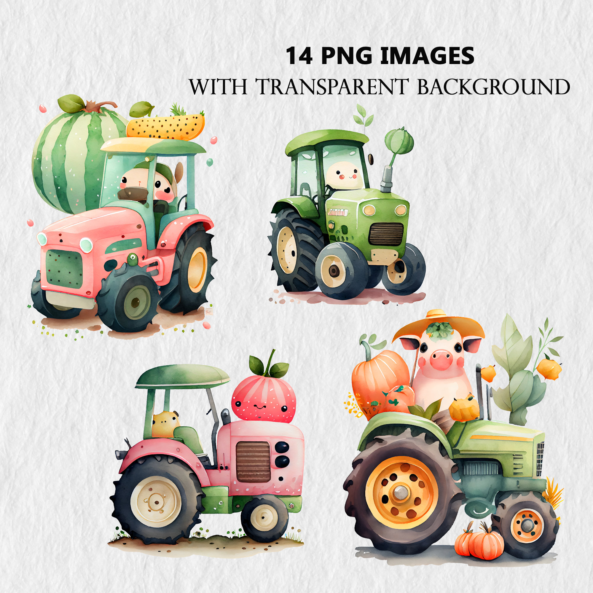 Kawaii Cute Farm Tractor Watercolor Clipart Clip Art Clipart - Etsy