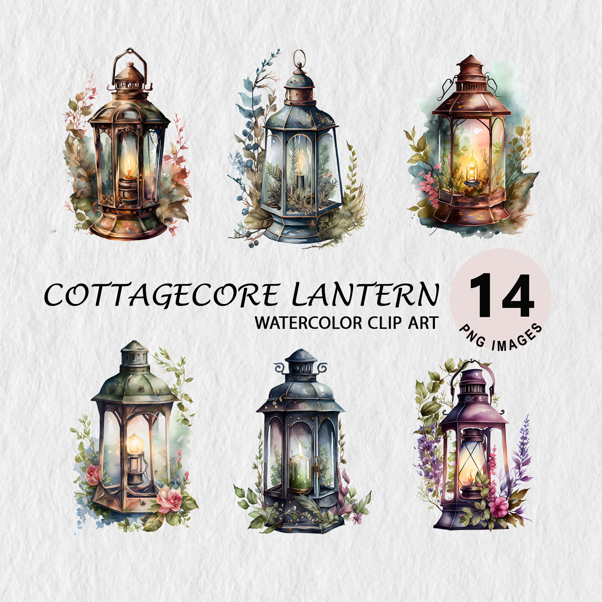 Cottagecore Lantern Watercolor Clipart Element Illustration - Etsy