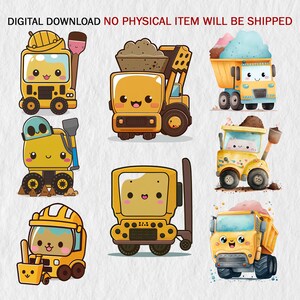 Kawaii Construction Equipment Watercolor Clipart PNG Digital Download ...