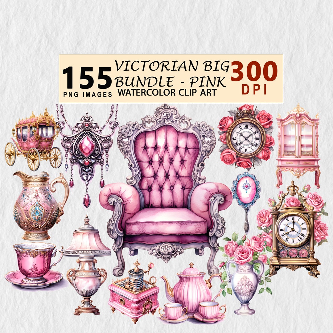 Victorian BIG Bundle Pink Watercolor Clipart Transparent PNG Download ...