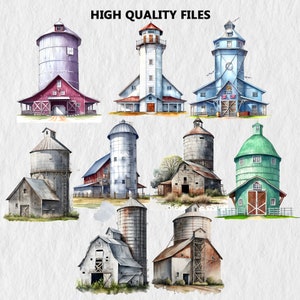 Farm Barn Silo Watercolor Clipart Digital Art Transparent PNG Download ...