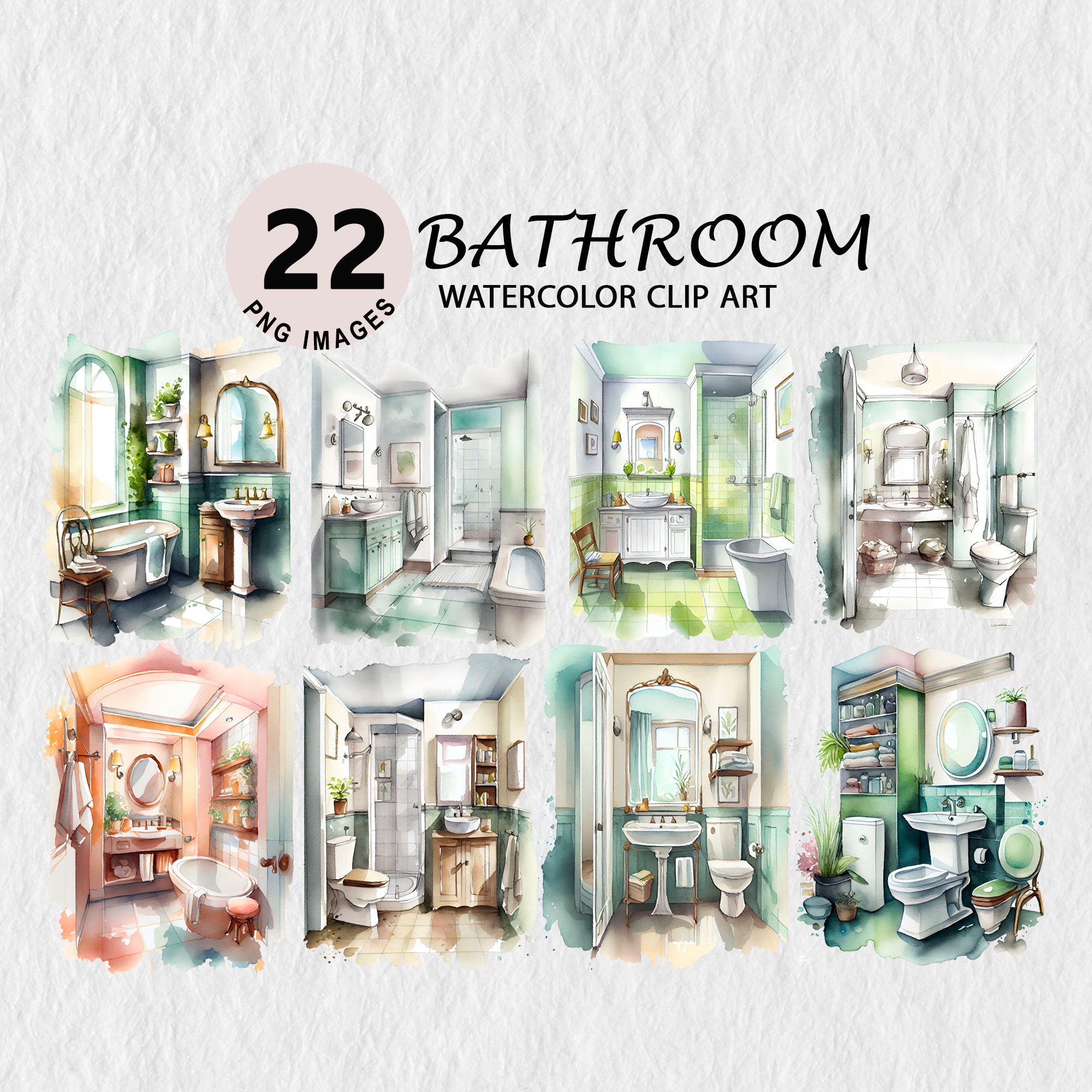 Bathroom Clipart Watercolor Clipart Element Illustration - Etsy