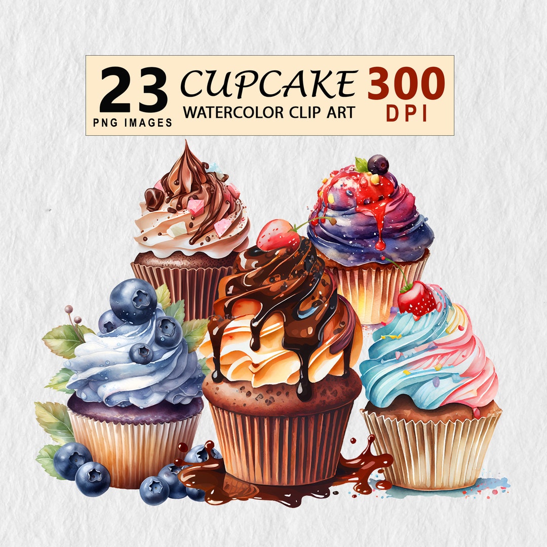Cupcake Watercolor Clipart PNG Digital Download Planner Wall ART ...