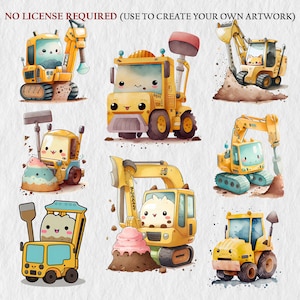 Kawaii Construction Equipment Watercolor Clipart PNG Digital Download ...