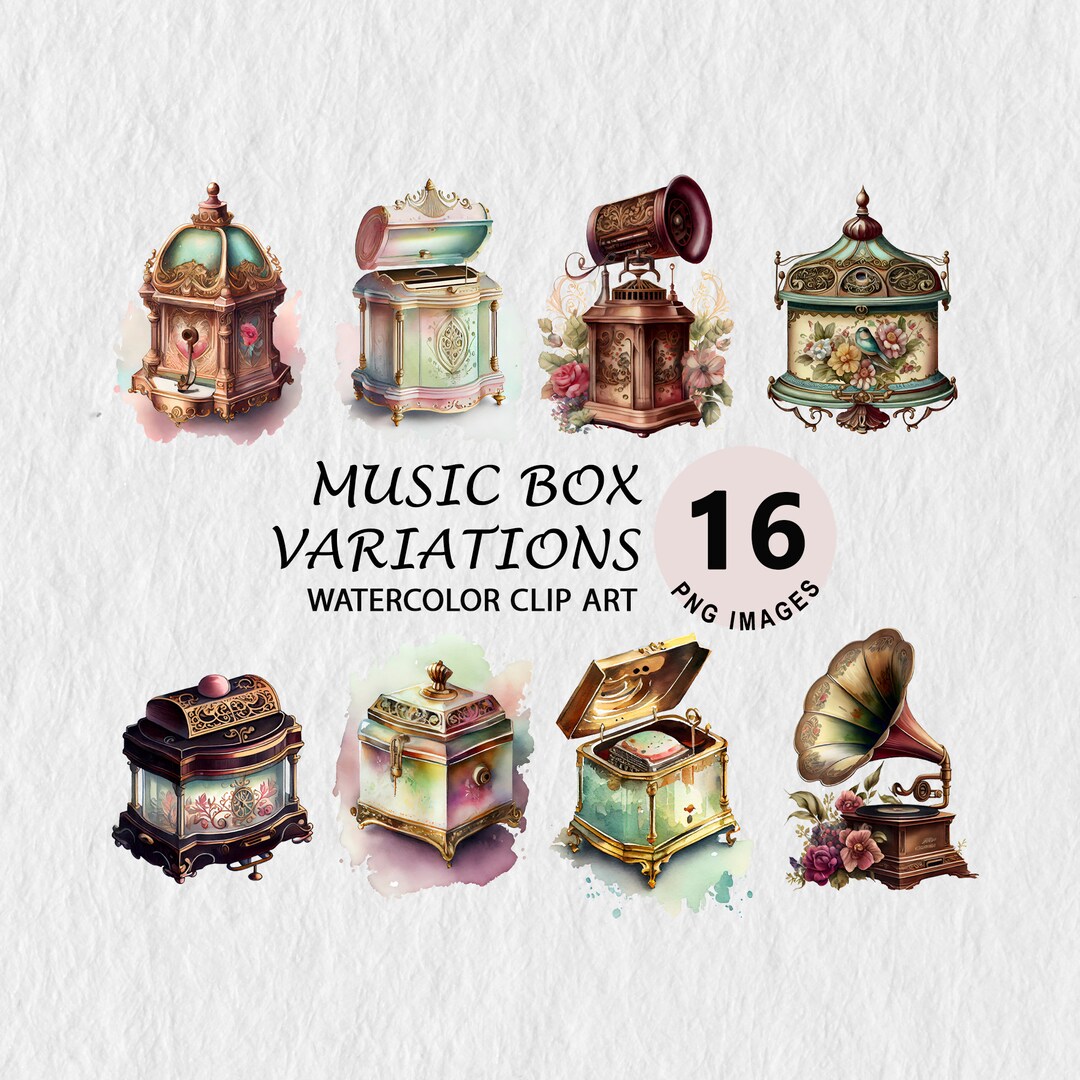 Music Box Bundle Watercolor Clipart Element Illustration Transparent ...