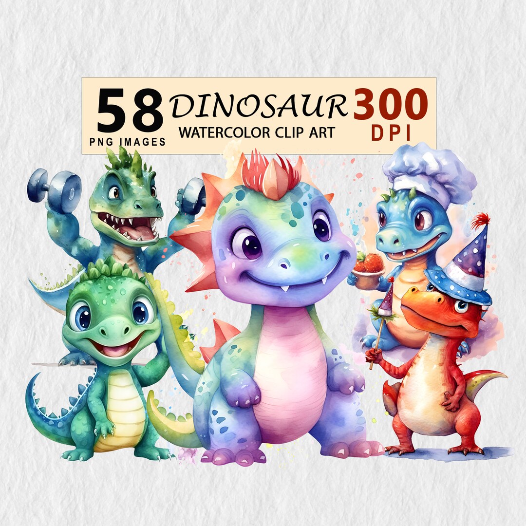 Dinosaur Watercolor Clipart PNG Nursery Wall Art Scrapbooking Digital ...