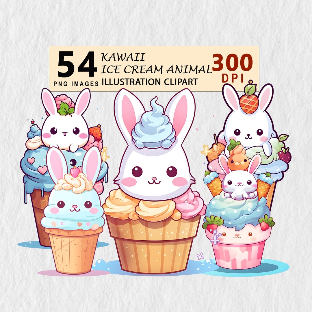 Kawaii Ice Cream Animals Watercolor Clipart PNG Digital - Etsy