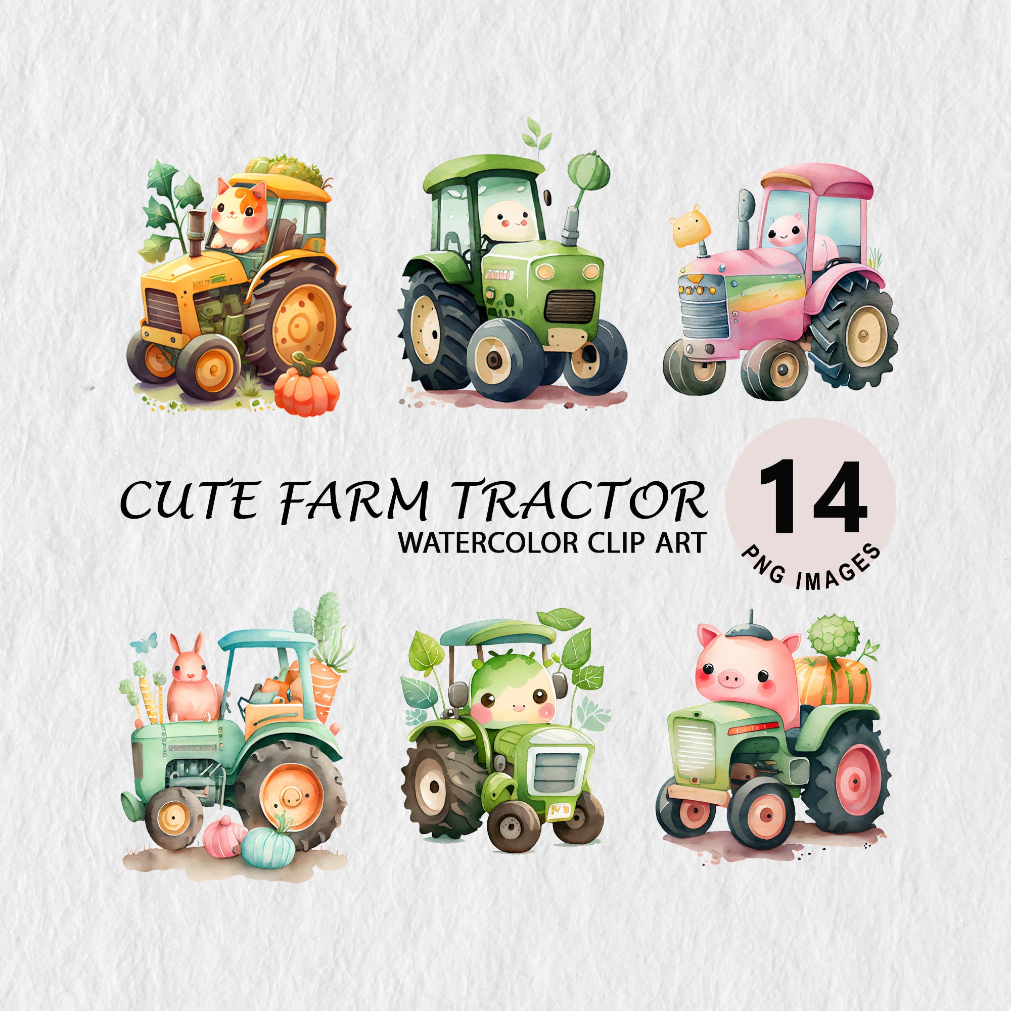 Kawaii Cute Farm Tractor Watercolor Clipart Clip Art Clipart - Etsy