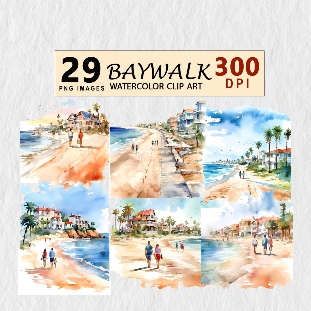 Baywalk Watercolor Clipart PNG Nursery Wall Art Scrapbooking Digital ...