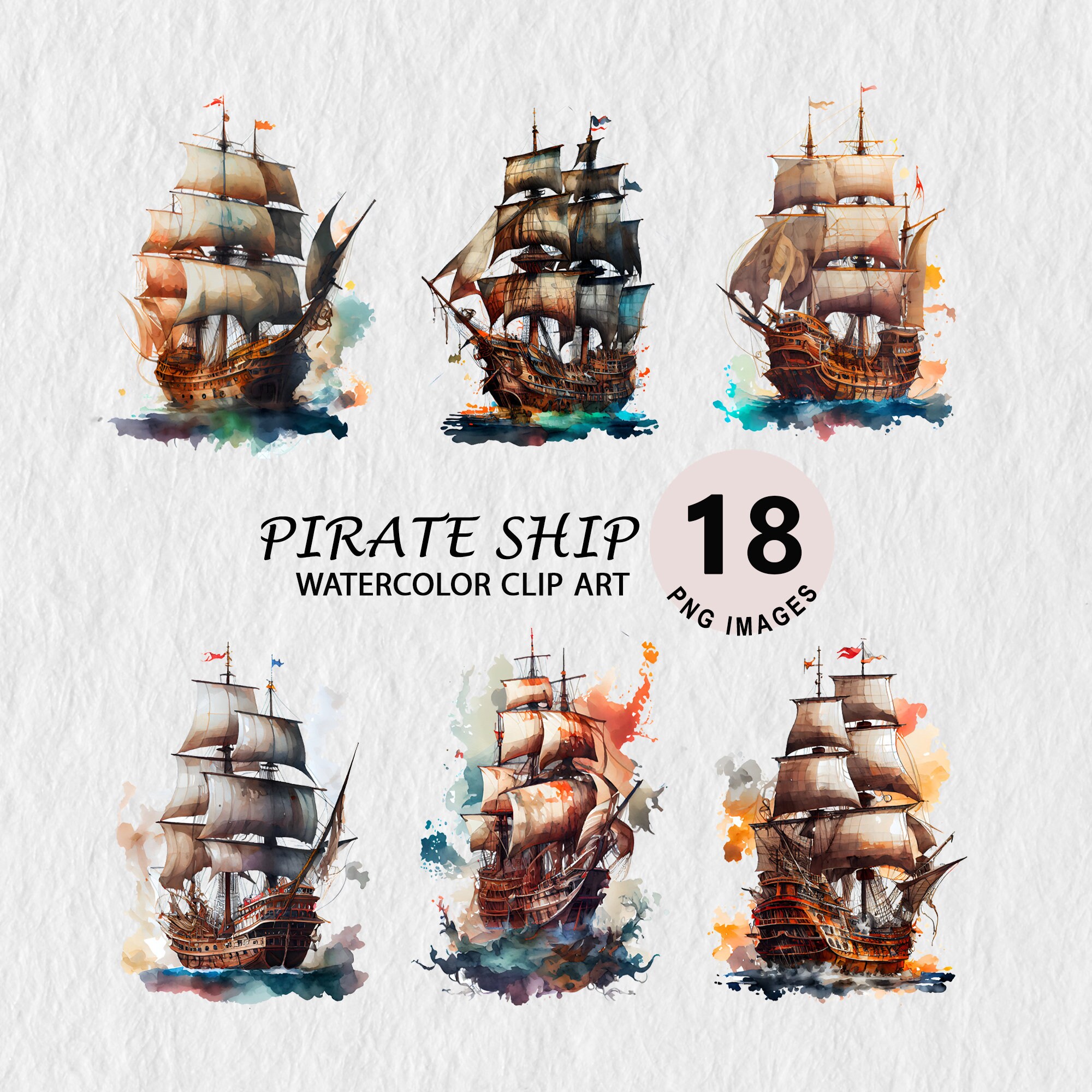 Pirate Ship Watercolor Clipart Element Illustration - Etsy Australia