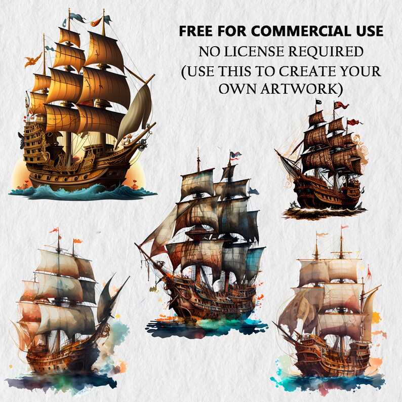 Pirate Ship Watercolor Clipart Element Illustration - Etsy