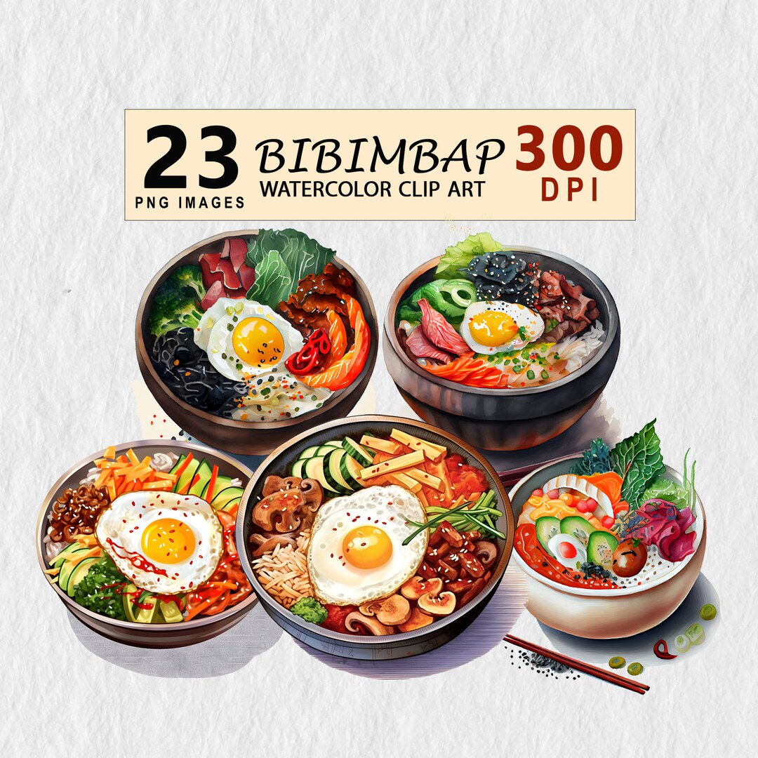 Bibimbap Watercolor Clipart Element Illustration Transparent - Etsy