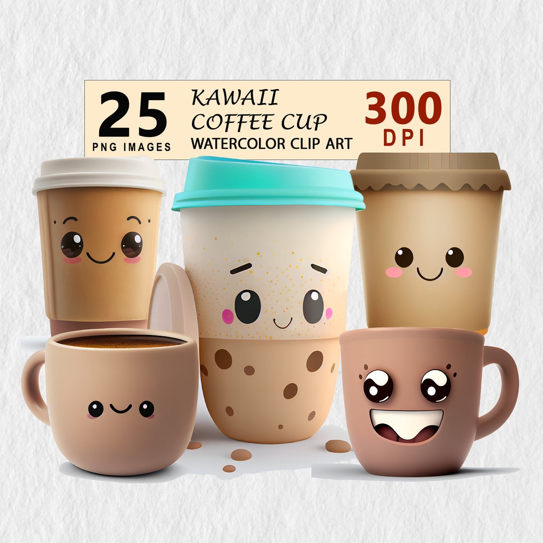 Kawaii Coffee Cup Watercolor Clipart Illustration Transparent - Etsy