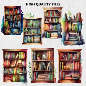 Bookshelf Watercolor Clipart PNG Digital Download Planner Wall ART ...