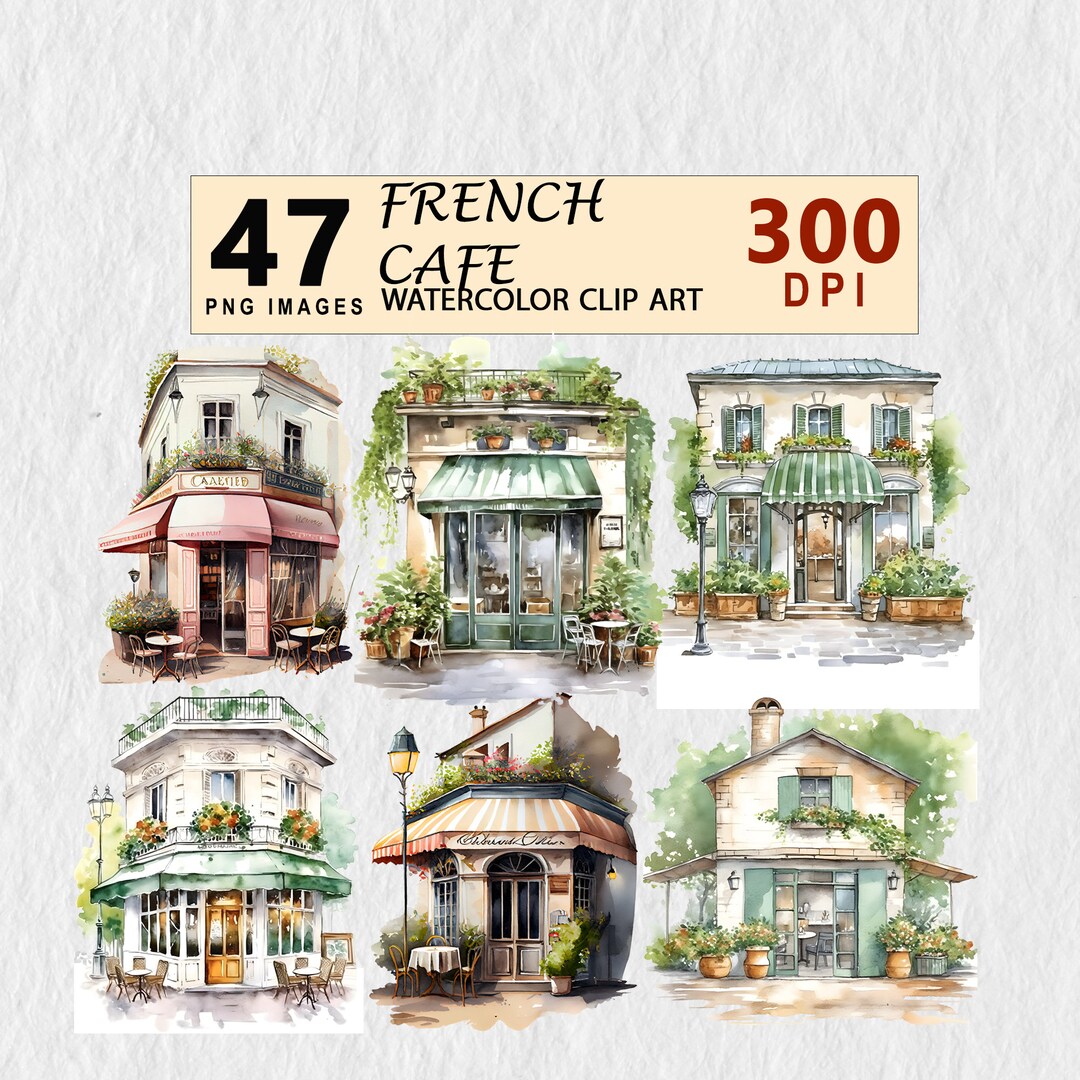French Cafe Watercolor Clipart Digital Art Transparent PNG Download ...