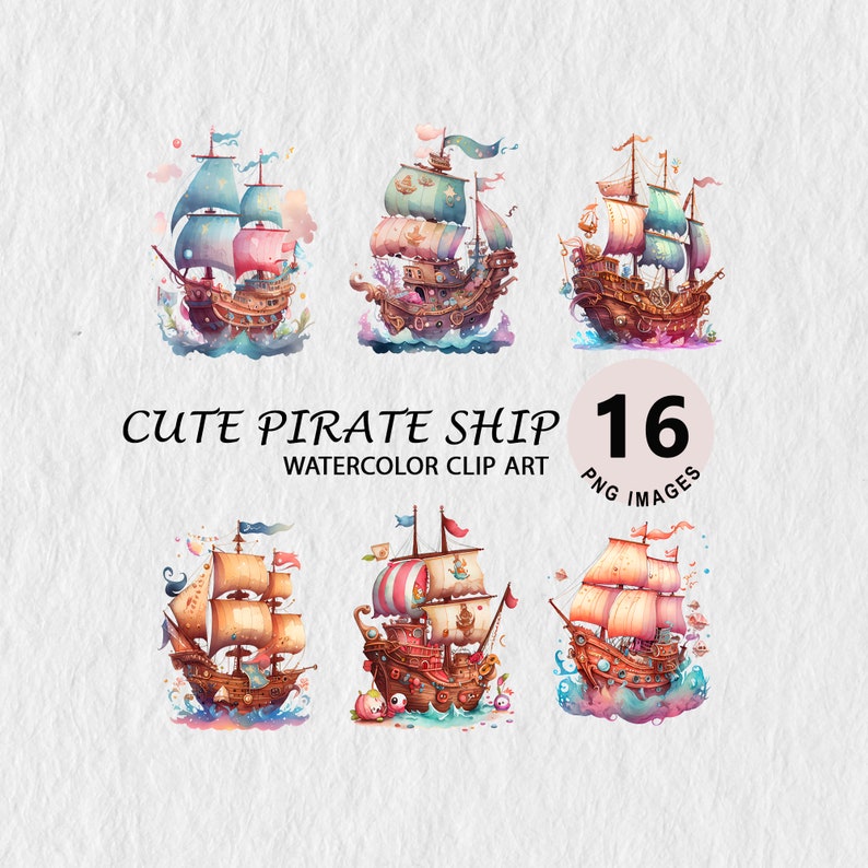 Cute Pirate Ship Watercolor Downloadable Illustration - Etsy