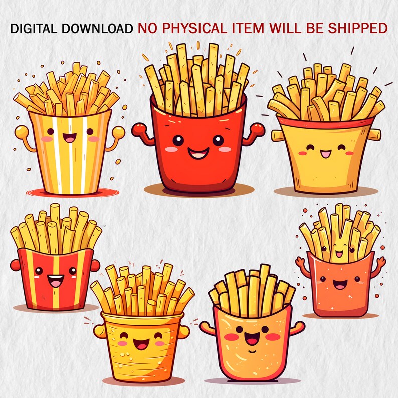 Kawaii French Fries Watercolor Clipart PNG Digital Download - Etsy