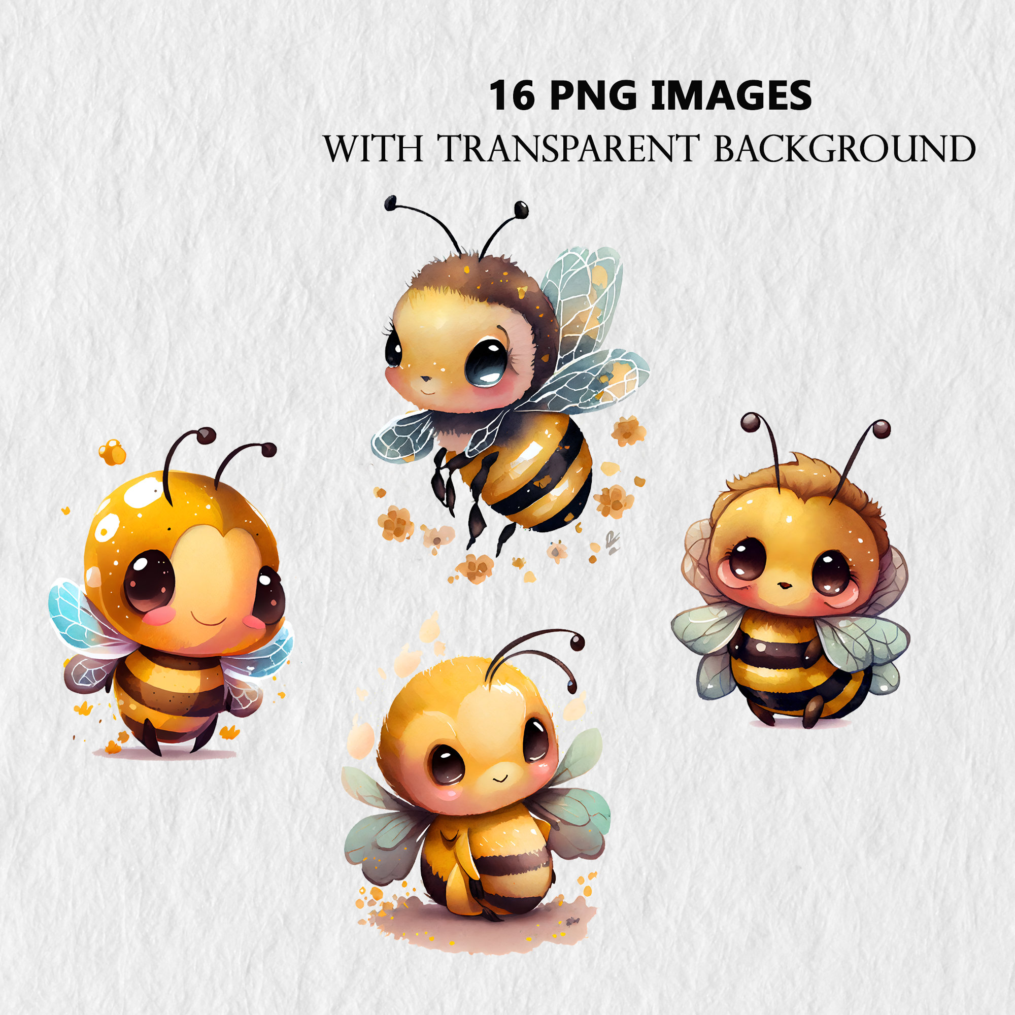 Kawaii Cute Bee Watercolor Clipart PNG Nursery Wall - Etsy