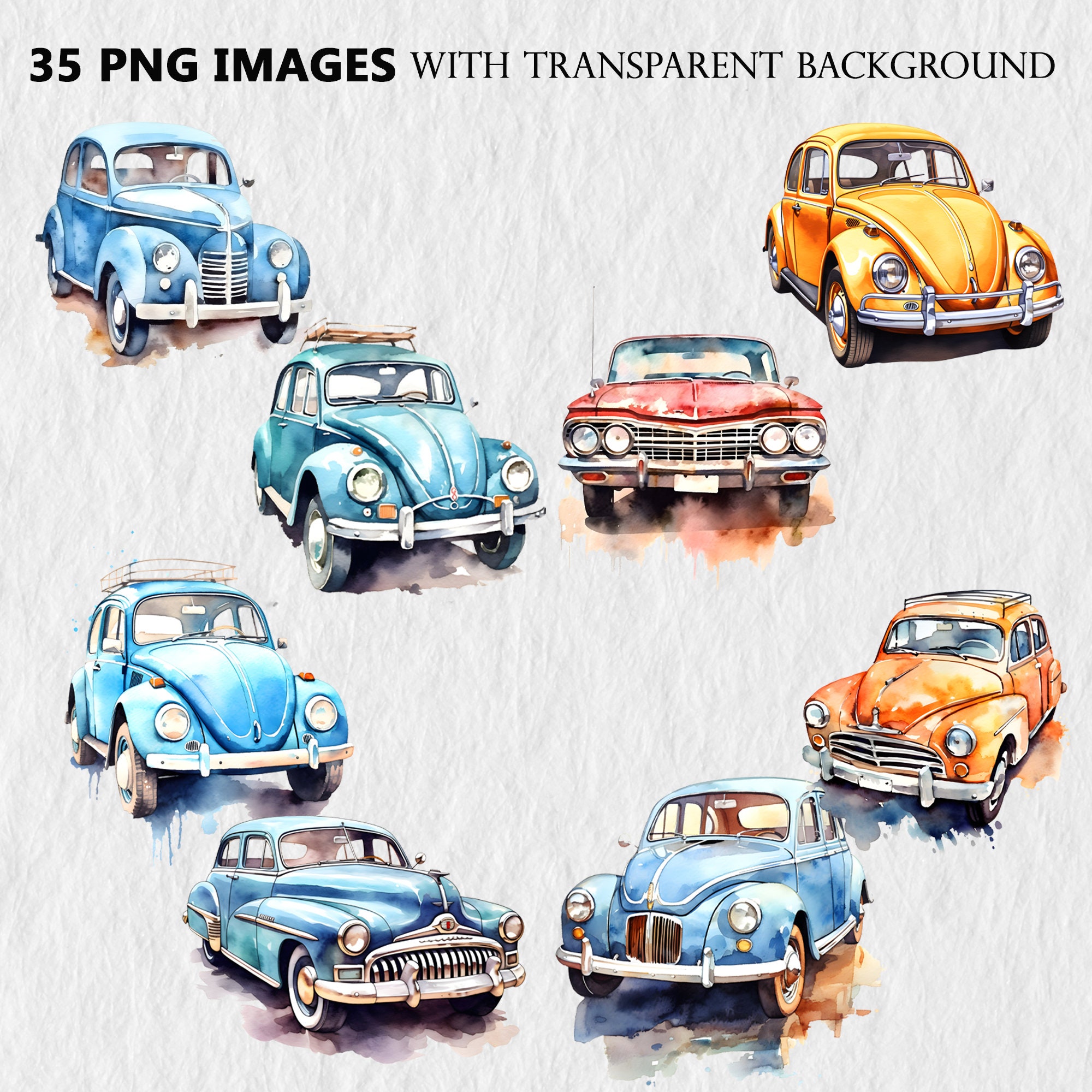 Classic Cars Watercolor Clipart Digital Art Transparent PNG - Etsy