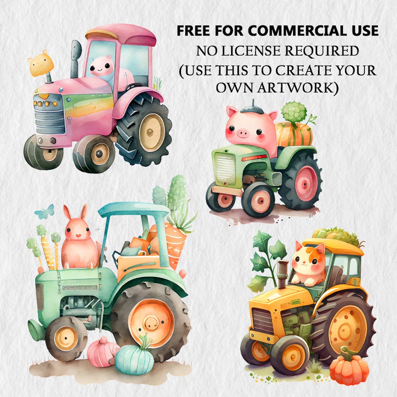 Kawaii Cute Farm Tractor Watercolor Clipart Clip Art Clipart - Etsy