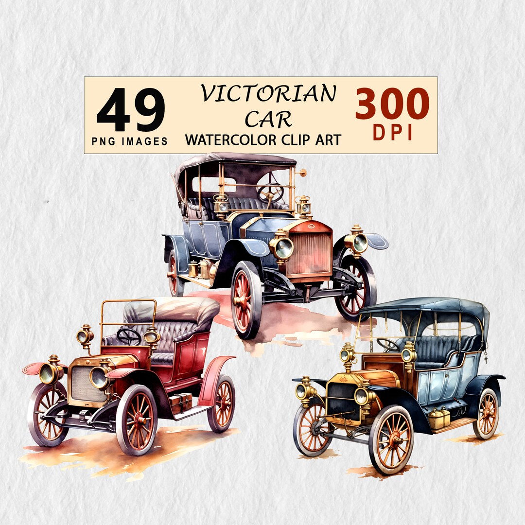 Victorian Car Watercolor Clipart PNG Nursery Art Scrapbooking Digital ...