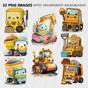 Kawaii Construction Equipment Watercolor Clipart PNG Digital Download ...