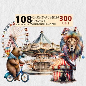 Carnival Mega Bundle Watercolor Clipart PNG Digital Download Planner ...
