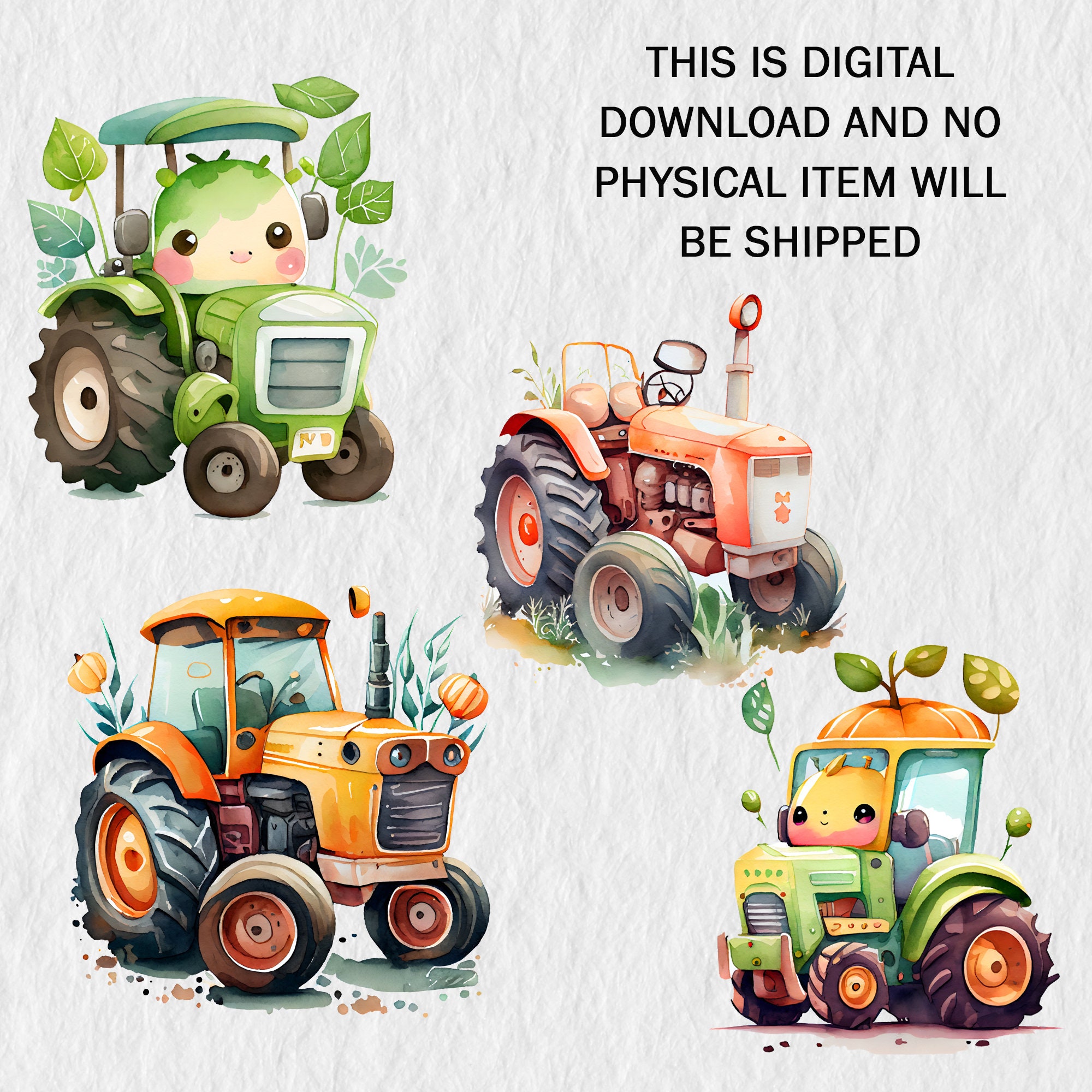 Kawaii Cute Farm Tractor Watercolor Clipart Clip Art Clipart - Etsy