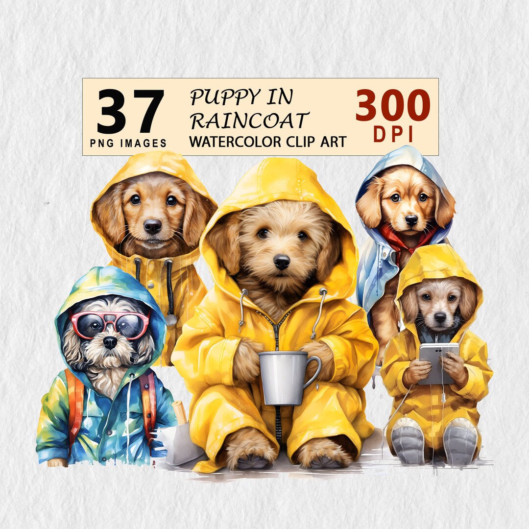 Puppy in Raincoat Watercolor Clipart PNG Digital Download Planner Wall ...