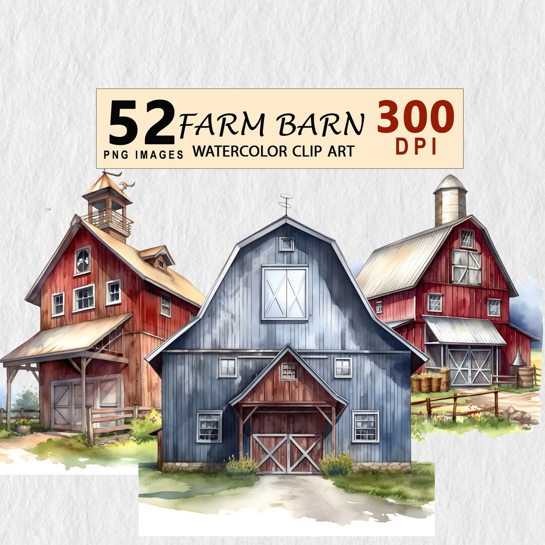 Farm Barn Watercolor Clipart Digital Art Transparent PNG Download Clip ...