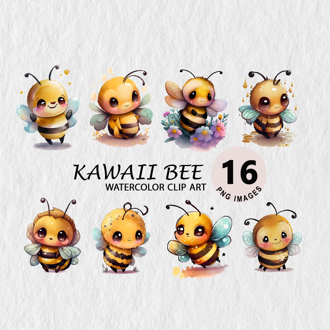 Kawaii Cute Bee Watercolor Clipart PNG Nursery Wall Scrapbooking ...